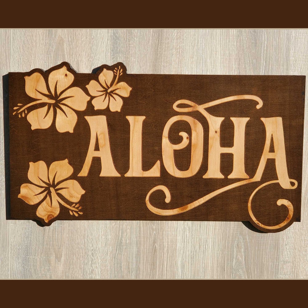 ALOHA Sign With FLOWERS Carved Wooden Wall Hanging Art Work - Etsy