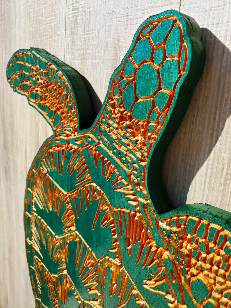 Sea Turtle Wood Carving Wall Art Decoration Hunter Green. BABY - Etsy