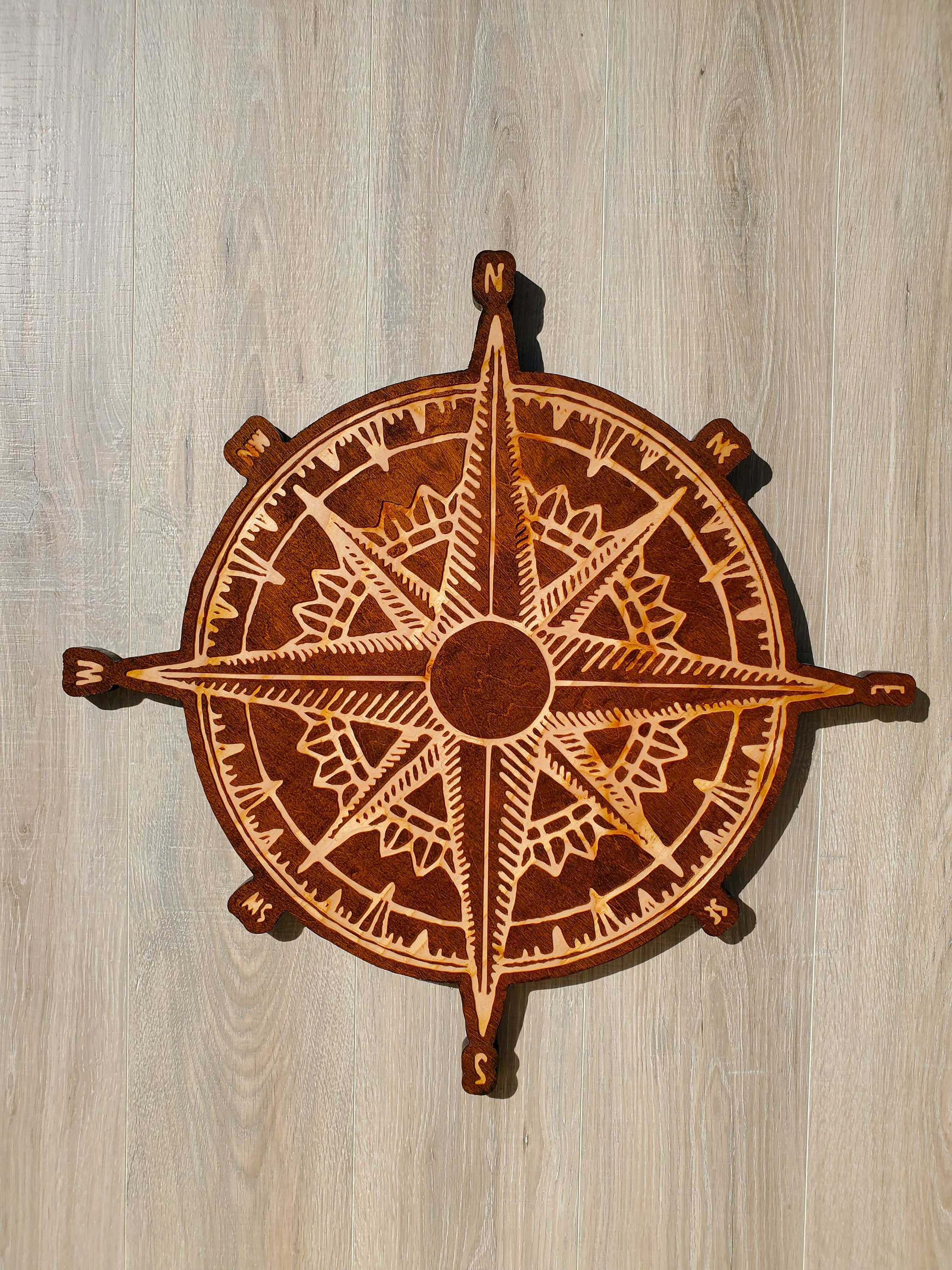 Nautical Compass Rose Stained Wood Carving Decorate Your - Etsy