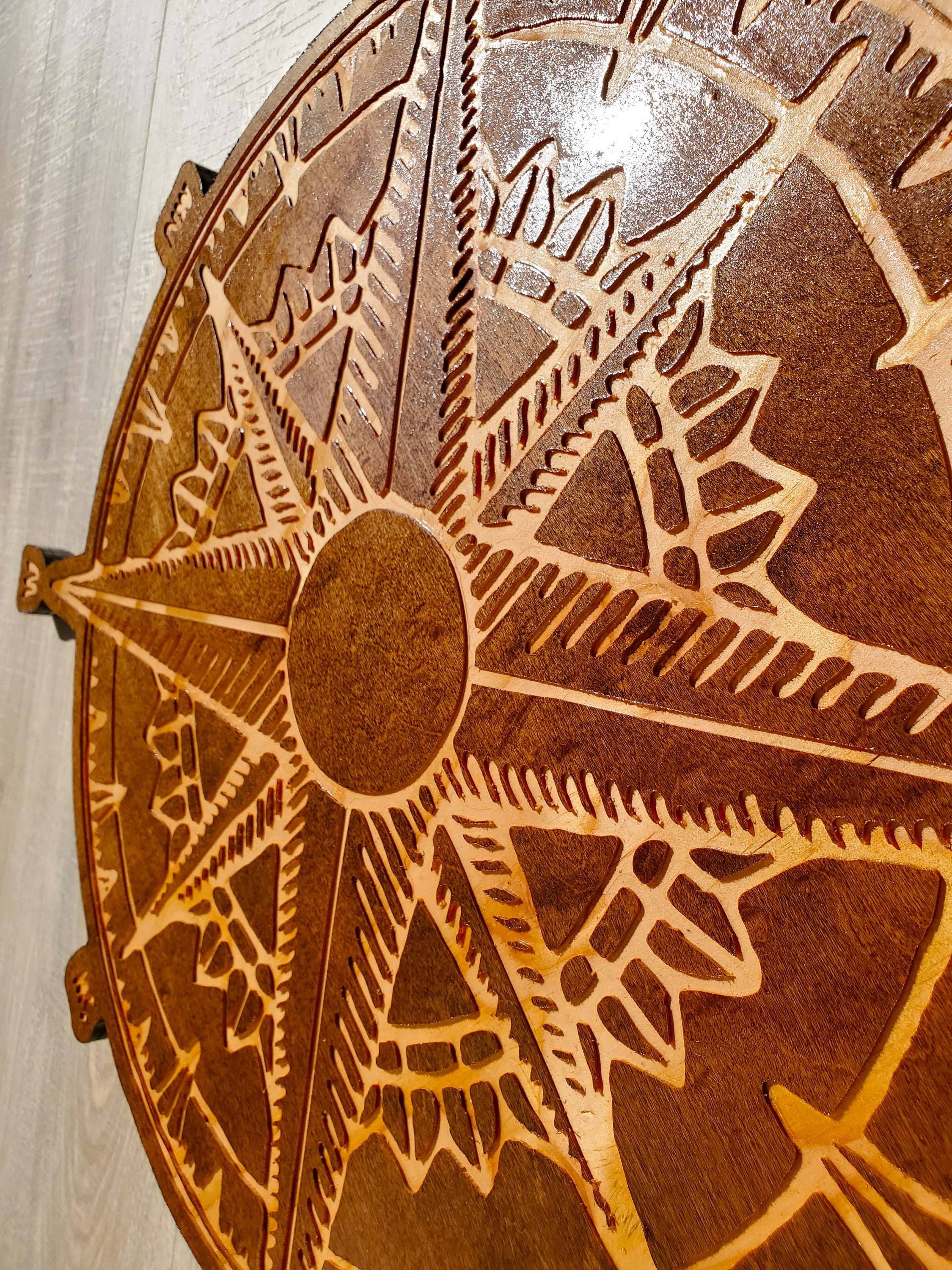 Nautical Compass Rose Stained Wood Carving Decorate Your - Etsy