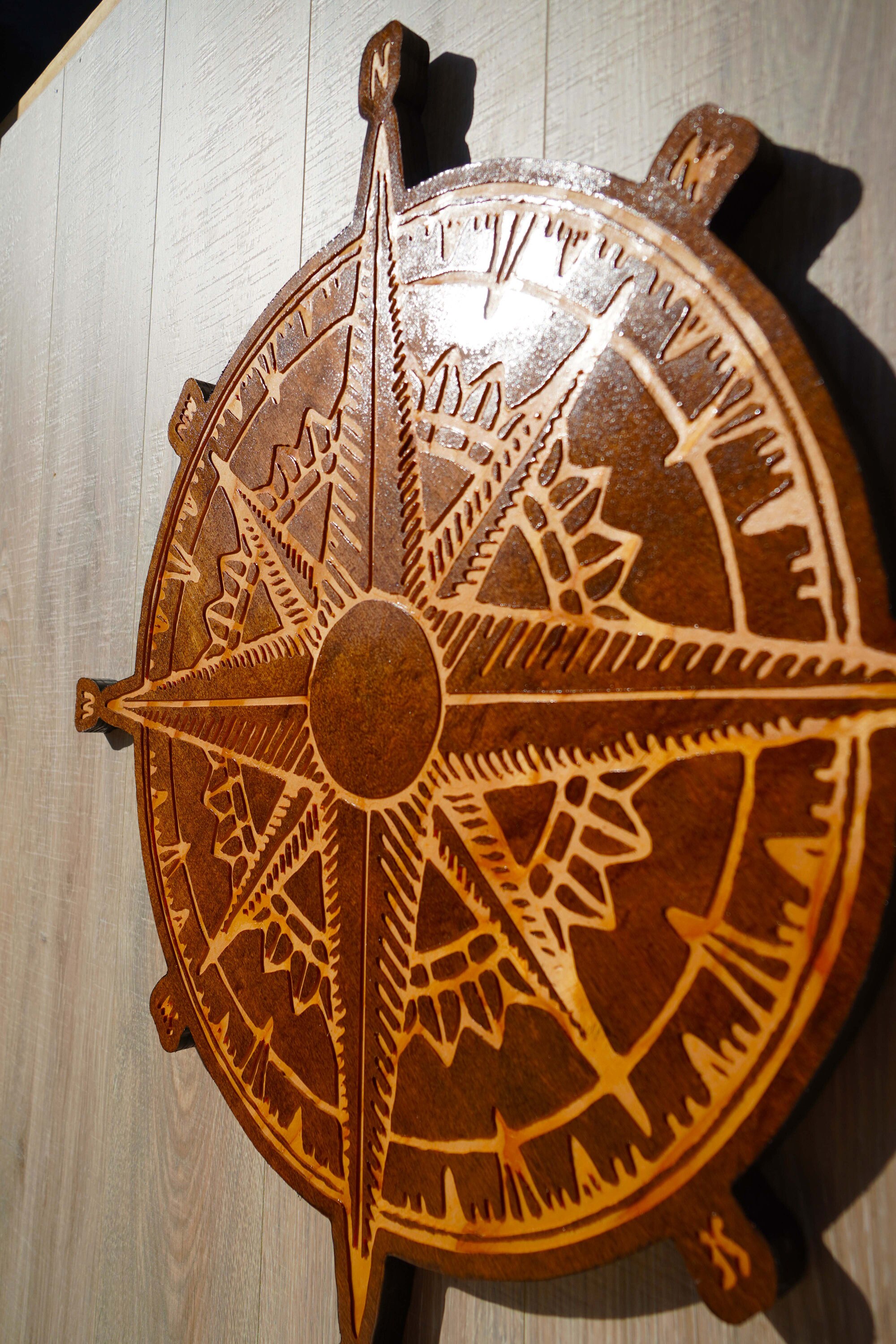 Nautical Compass Rose Stained Wood Carving Decorate Your - Etsy