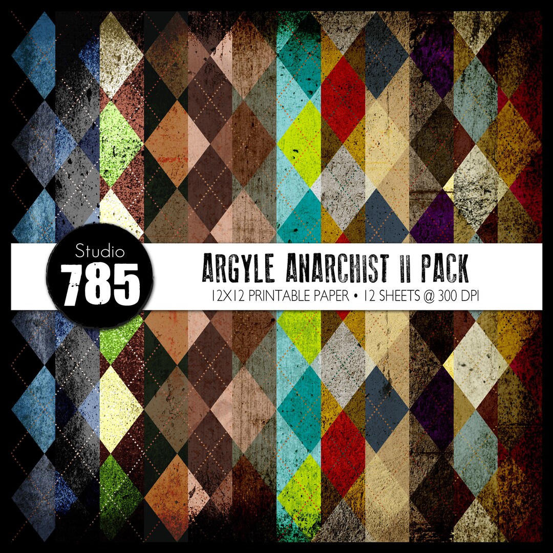 Argyle Anarchist II Grunge Digital Paper Bundle - 12 Printable Instant ...