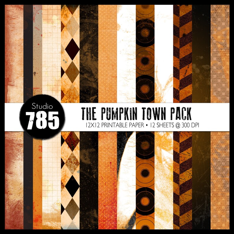 Grunge Digital Paper Orange and Black Pumpkin Town Printable - Etsy