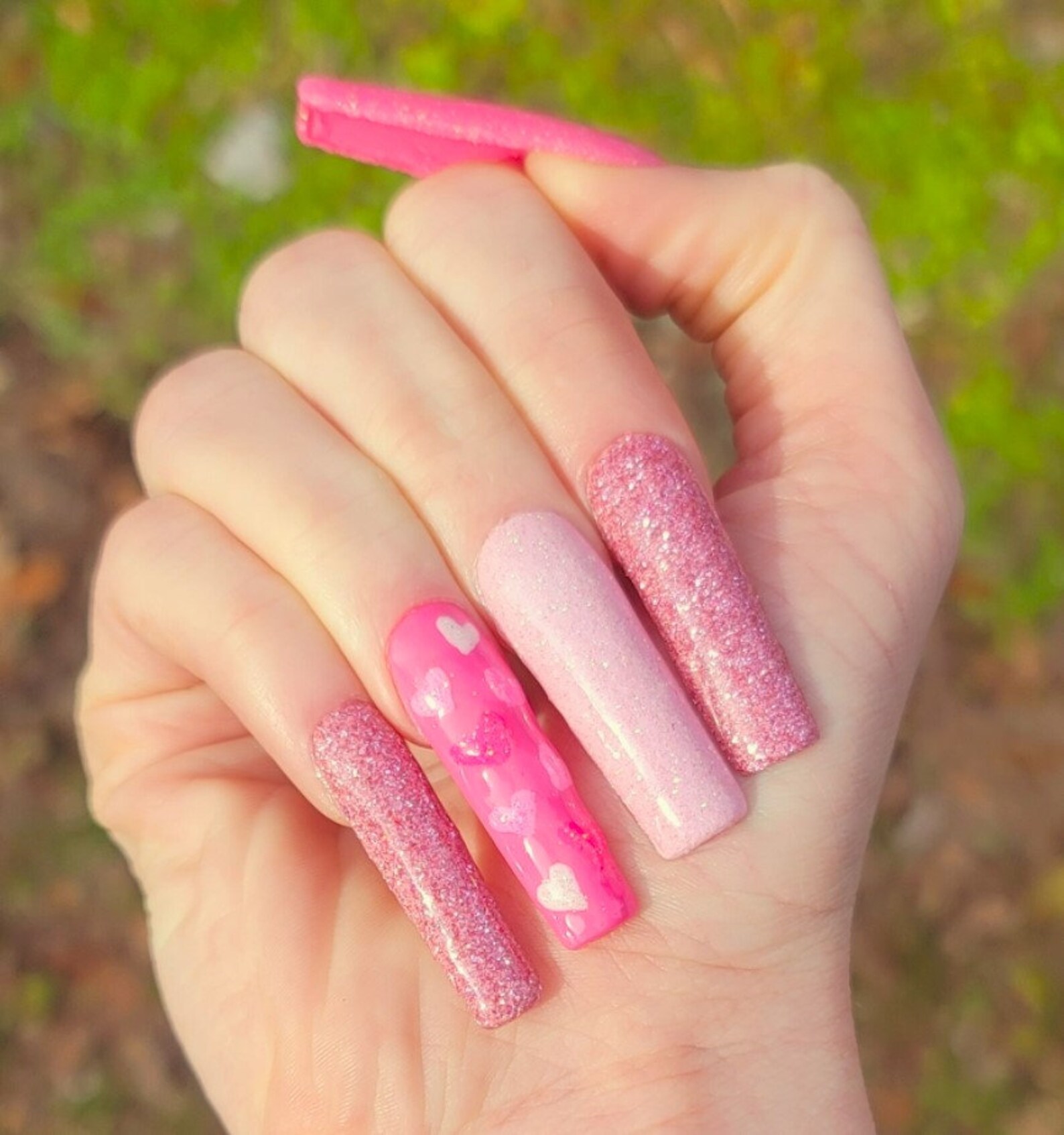 Pink Sparkly Press on Nails/heart Shape Press on Nails/pink Sparkly ...