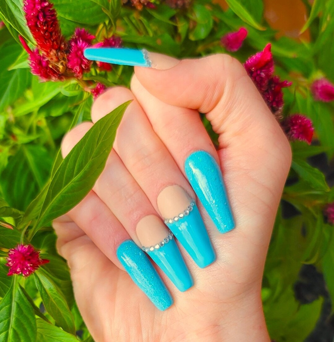Blue Press on Nails/blue Nails/blue French Tip Press on Nails/blue ...