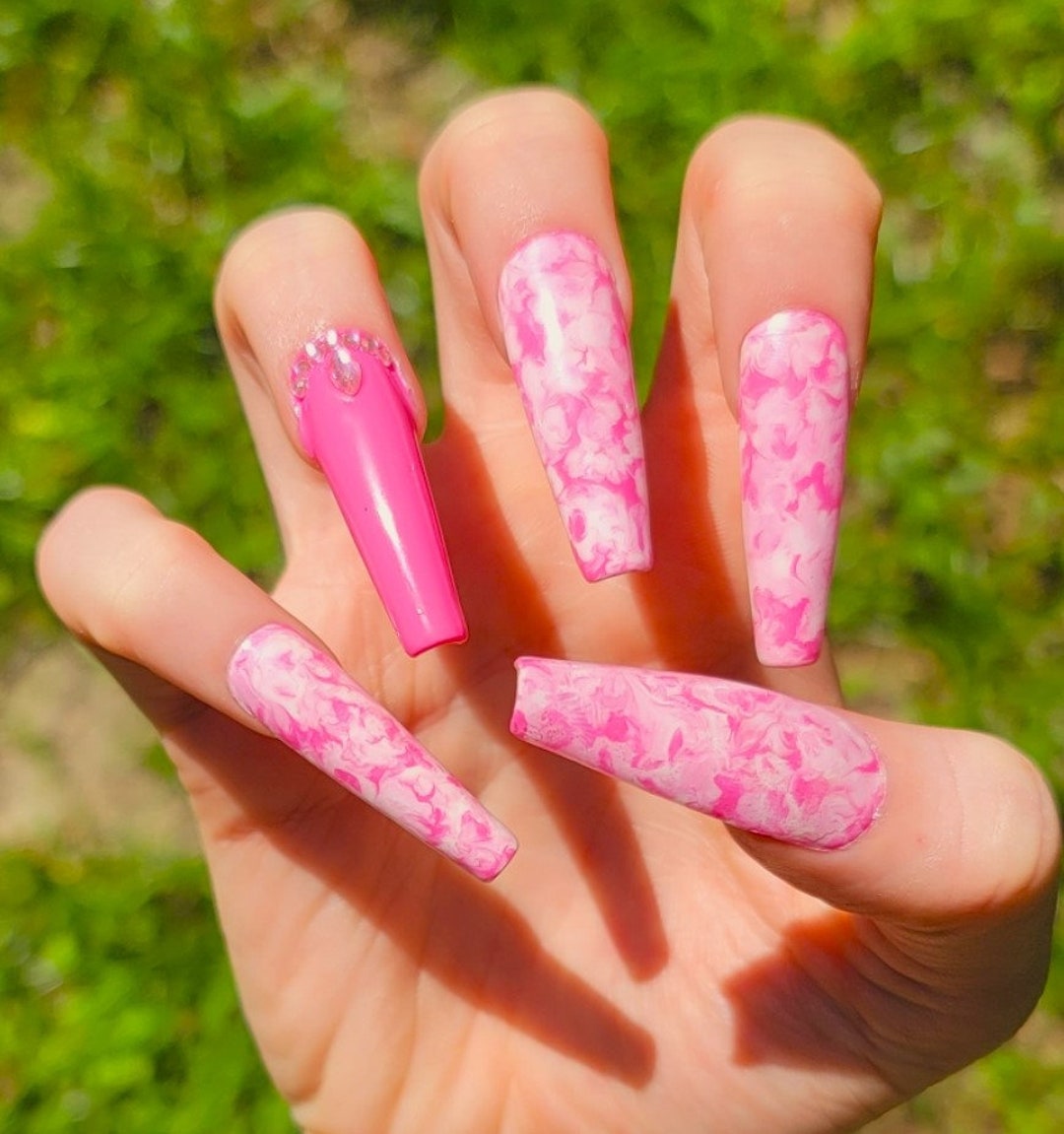 Pink Press on Nails/pink Marble Press on Nails/marble Pink Nails/marble ...