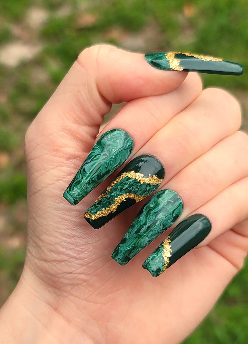 Emerald Green Press on Nails/emerald Green Nails/emerald Green - Etsy