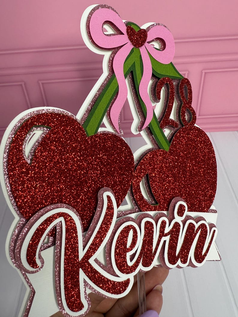 Cherry and Bow Cake Topper First Birthday Party Decorations Coquette ...