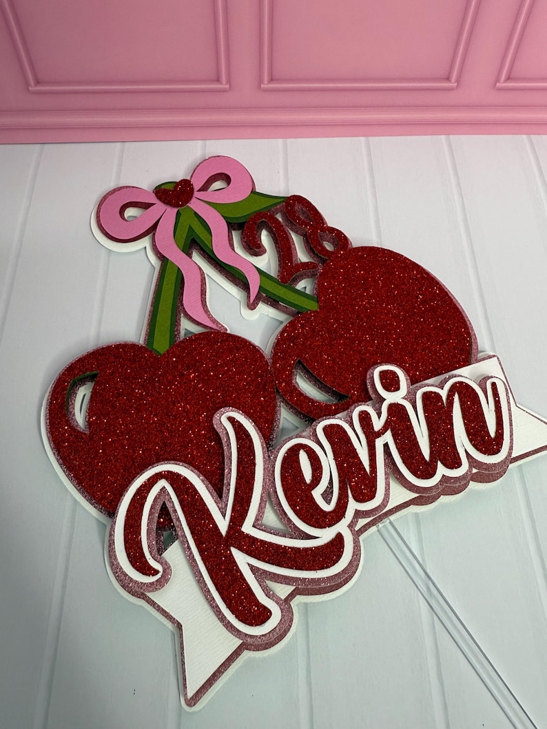 Cherry and Bow Cake Topper First Birthday Party Decorations Coquette ...