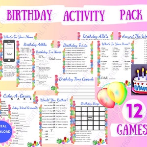 Birthday Activity Printables I Birthday Party Trivia Puzzle Fun Games I ...