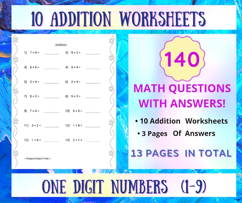 10 Printable Single Digit Addition Worksheets,one Digit Number Math ...