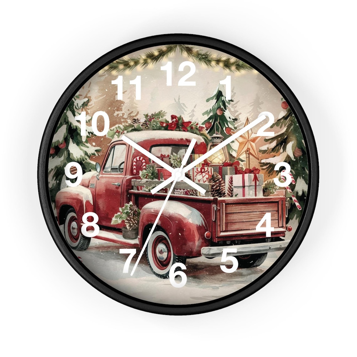 Christmas Wall Clock , Christmas Scene, Vintage Truck Clock, Santa ...