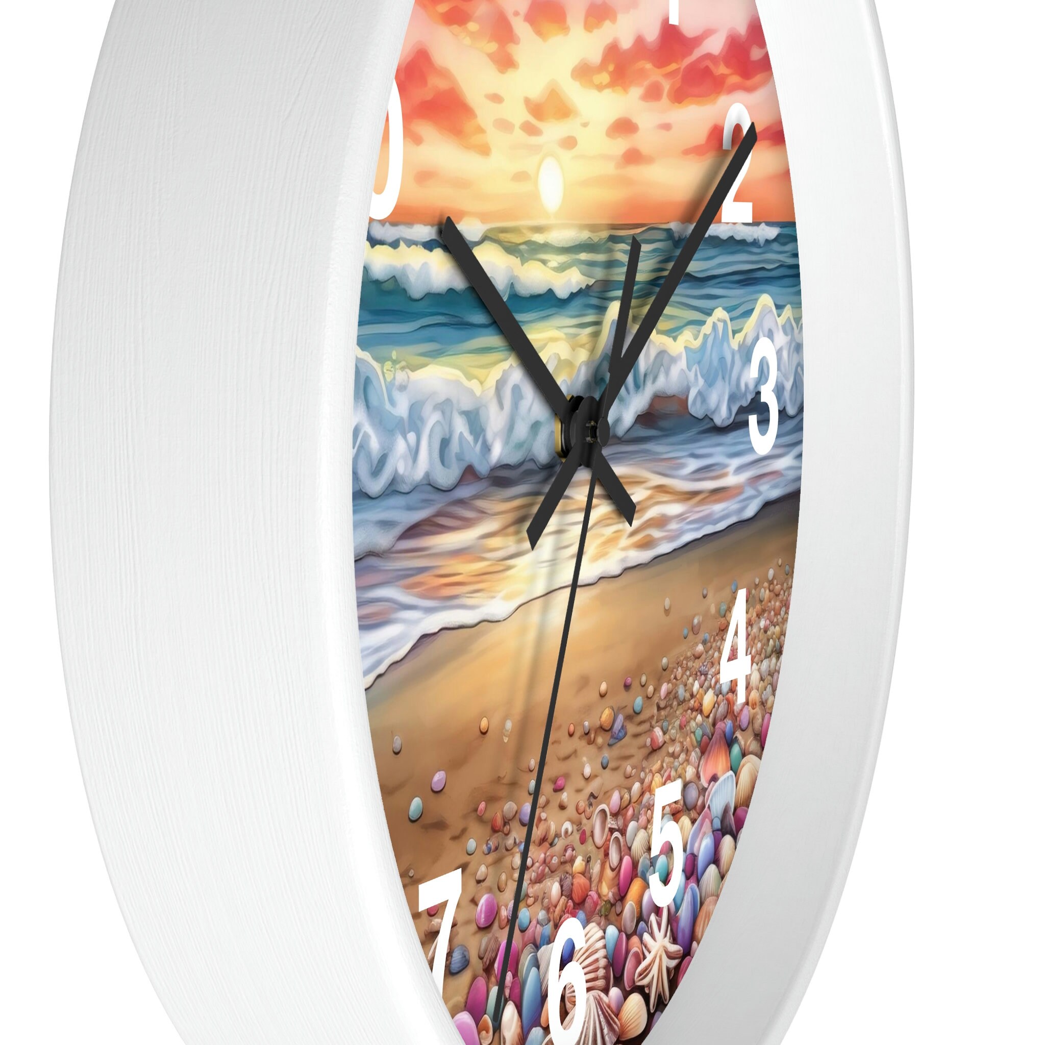 Beach Wall Clock With Numbers, Beach Waves Sea Shell Home Decor ...