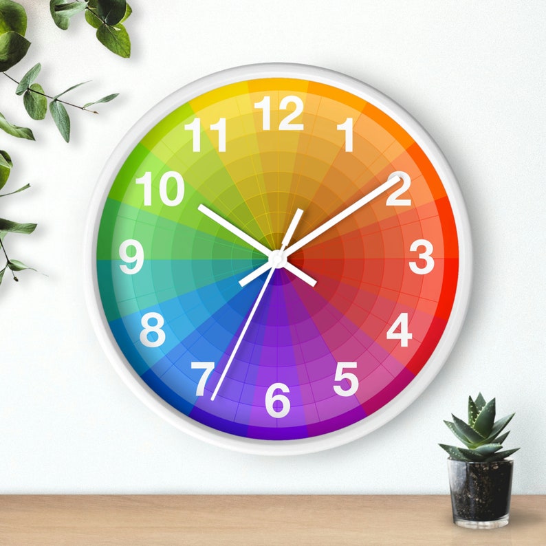 Color Wheel Wall Clock With Numbers, RGB Rainbow Modern Simple Design ...
