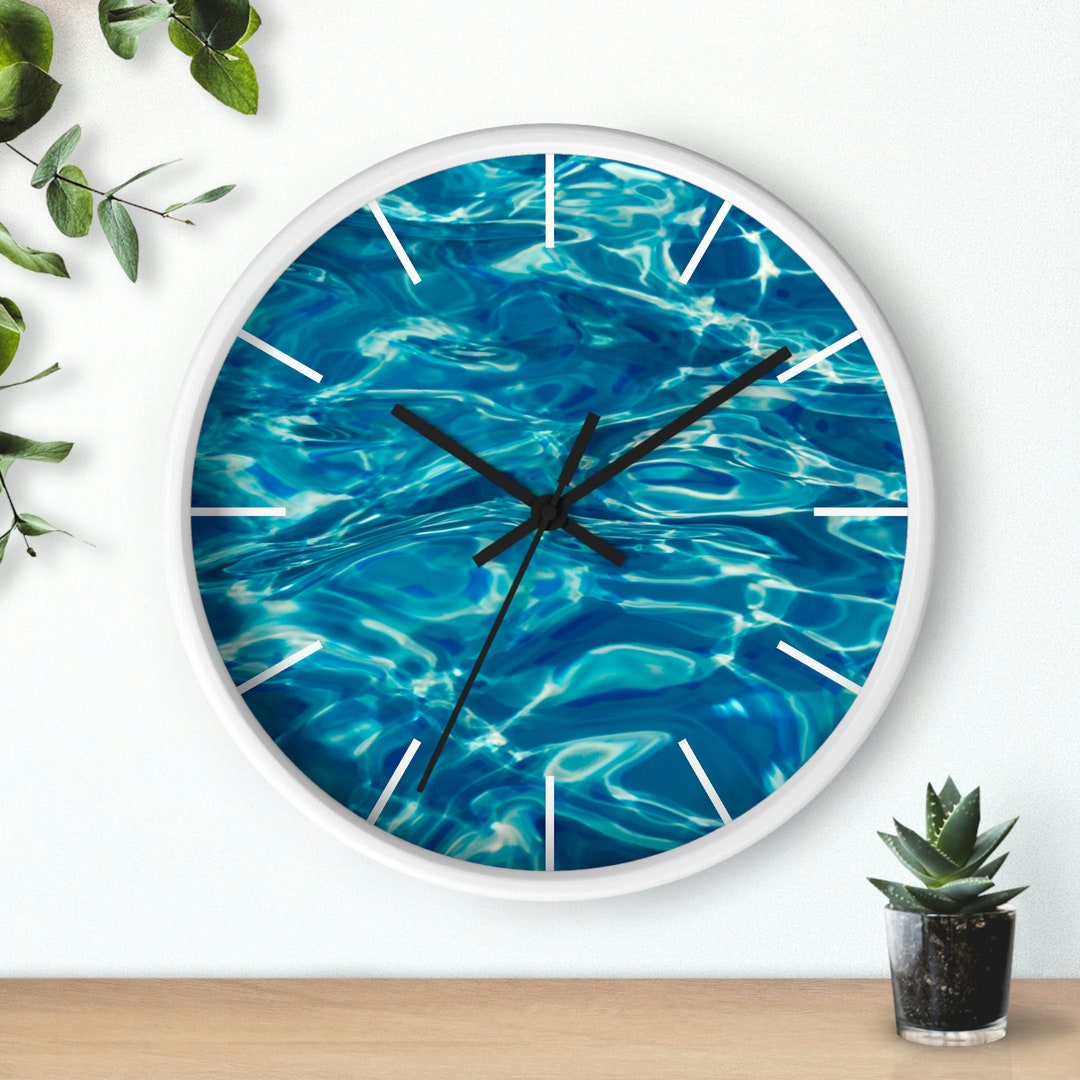Blue Underwater Wall Clock With Lines, Modern Simple Design Clock ...