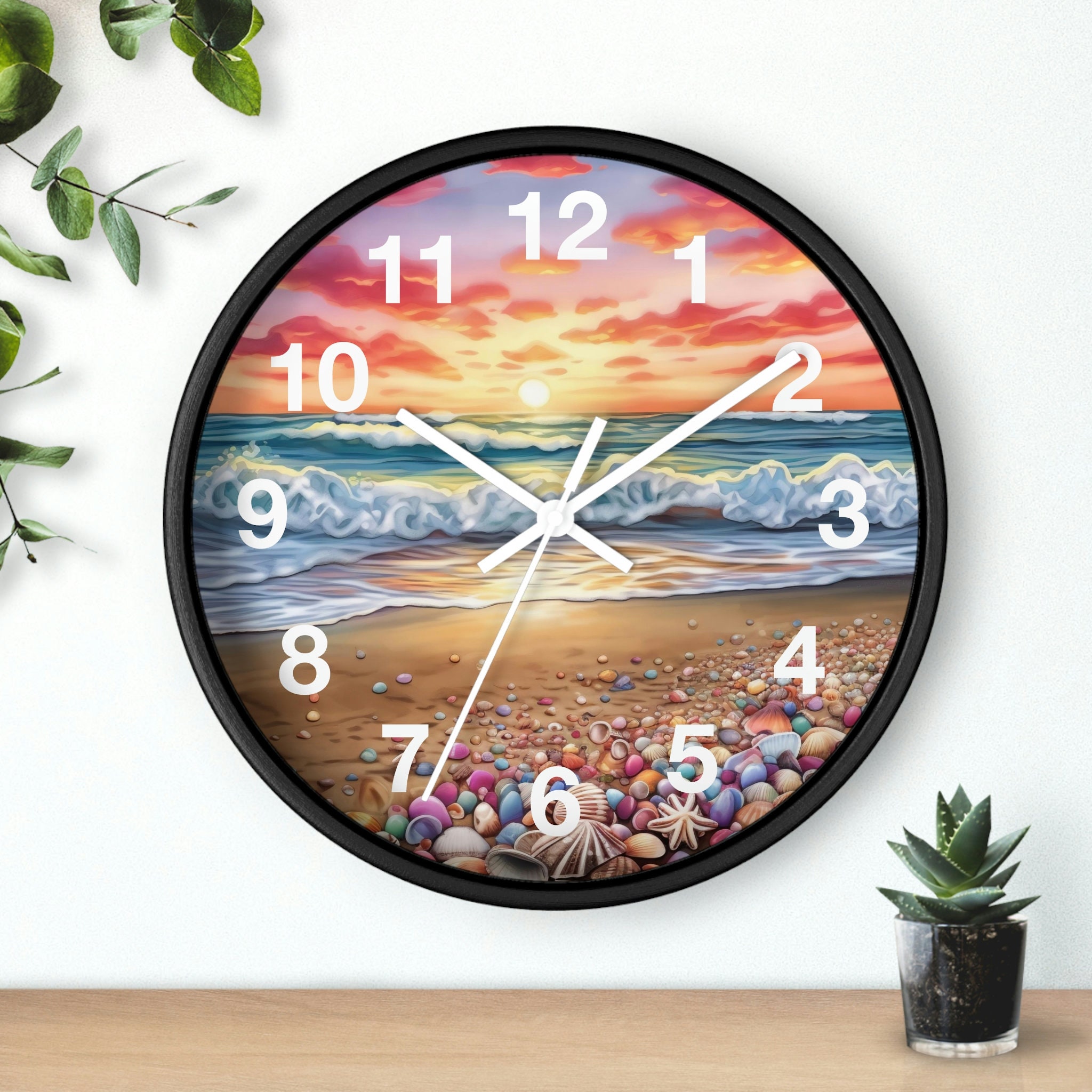 Beach Wall Clock With Numbers Beach Waves Sea Shell Home - Etsy