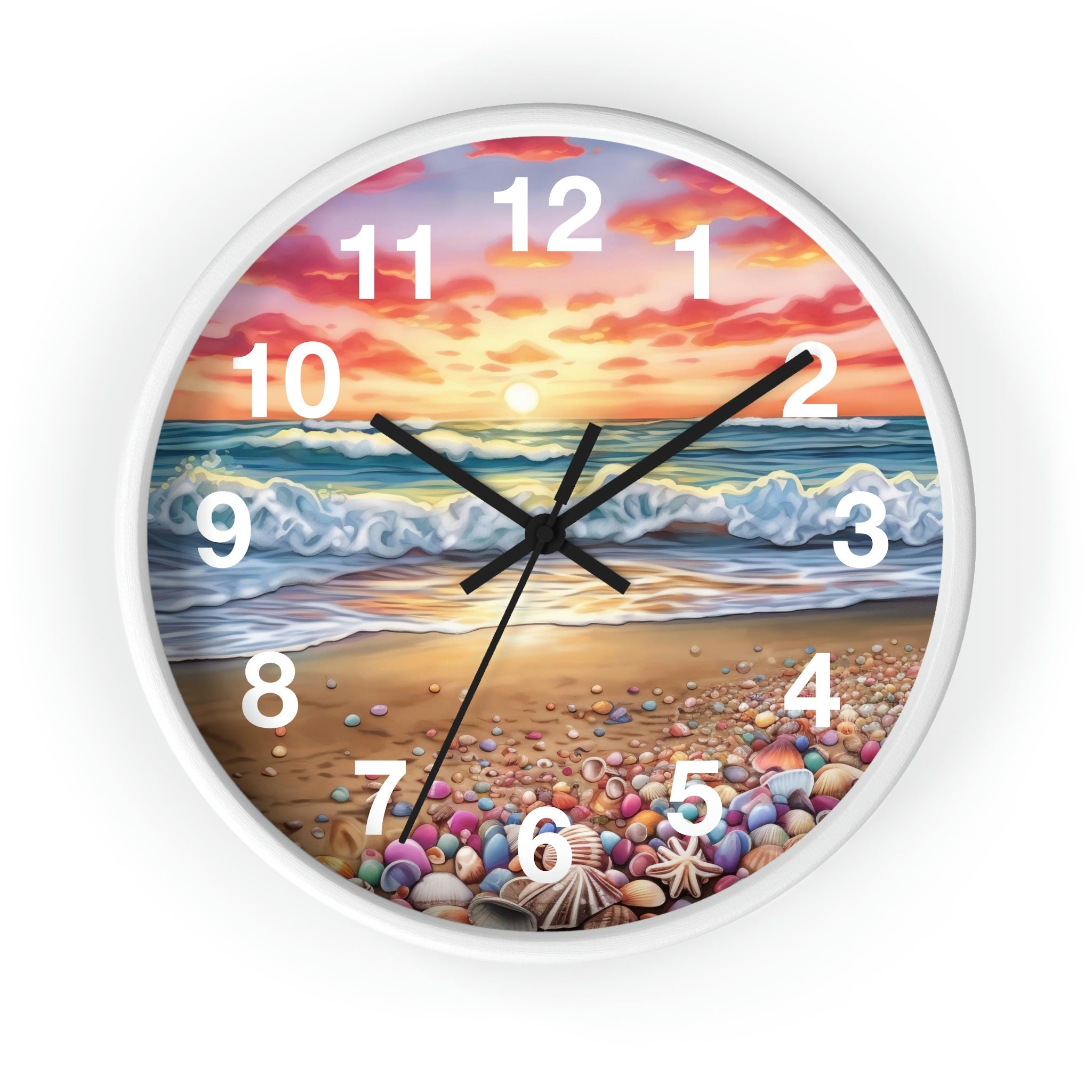 Beach Wall Clock With Numbers, Beach Waves Sea Shell Home Decor ...
