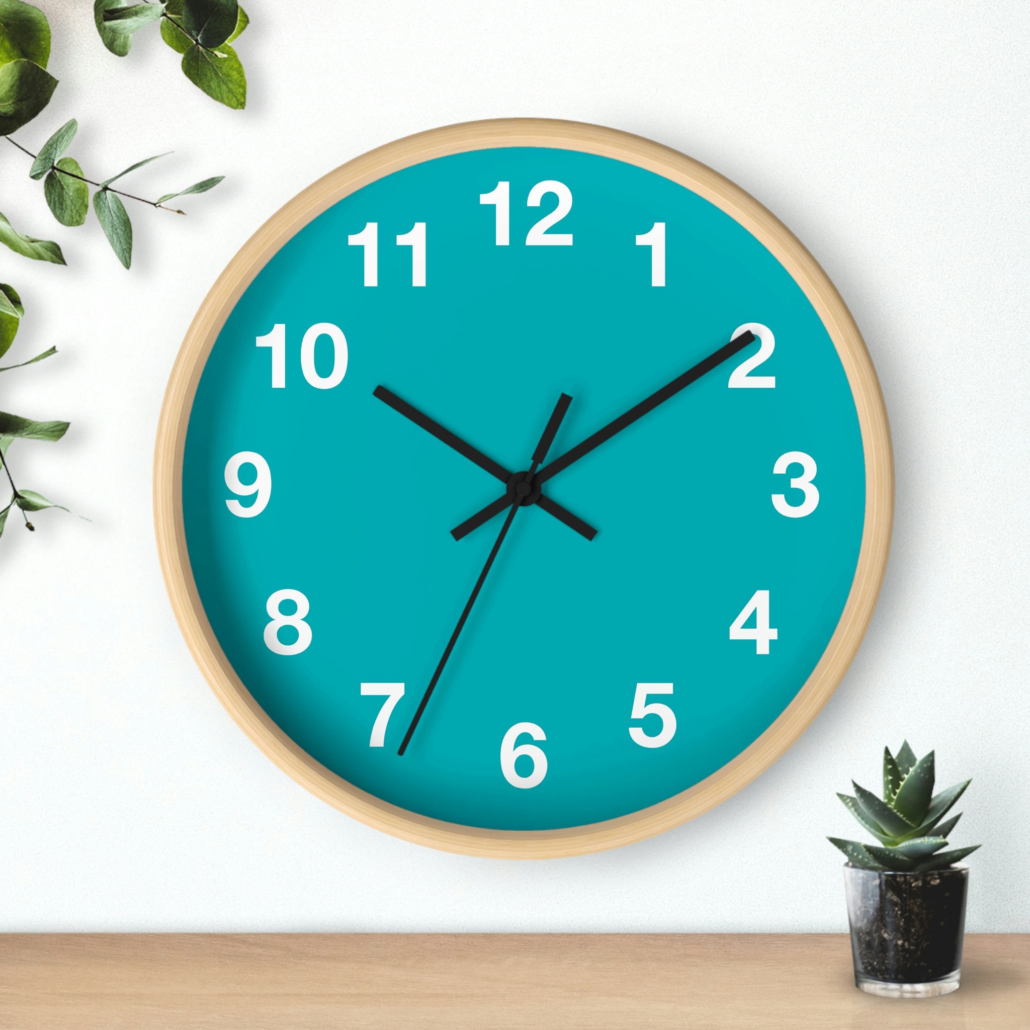 Teal Wall Clock With Numbers, Modern Simple Design Clock, Blue Teal ...