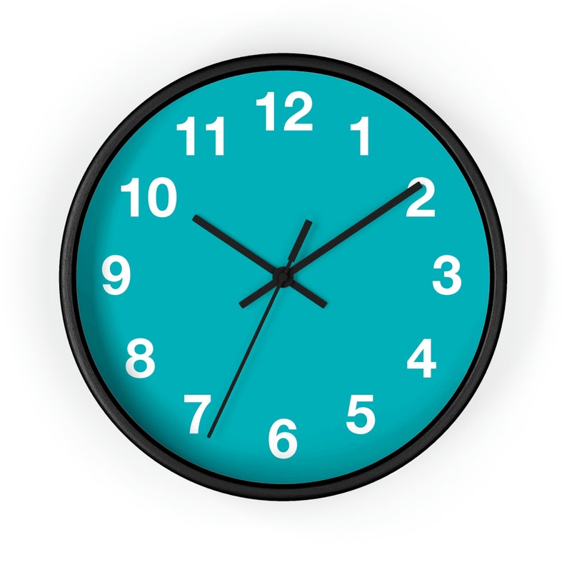 Teal Wall Clock With Numbers, Modern Simple Design Clock, Blue Teal ...