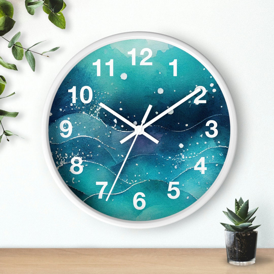Teal Ombre Water Wall Clock With Numbers, Modern Simple Design Clock - Etsy