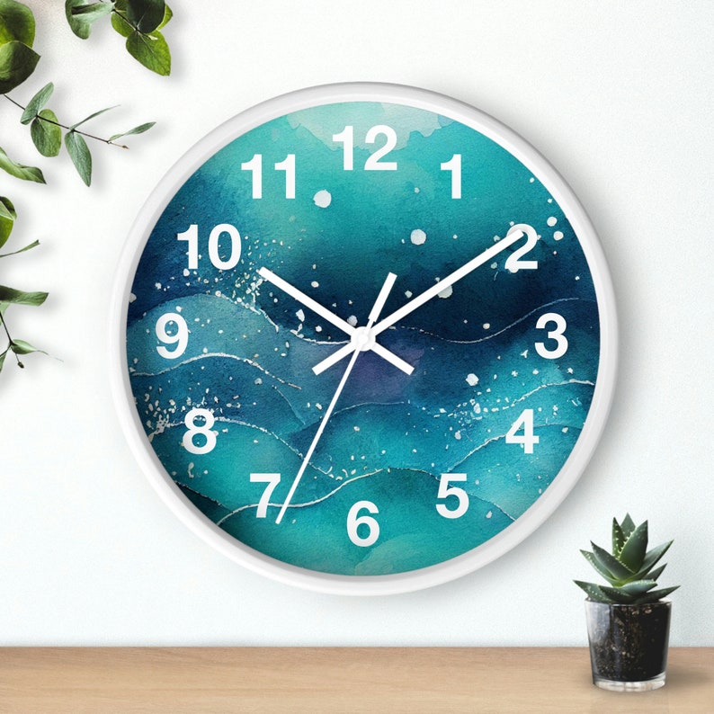 Teal Ombre Water Wall Clock With Numbers, Modern Simple Design Clock - Etsy