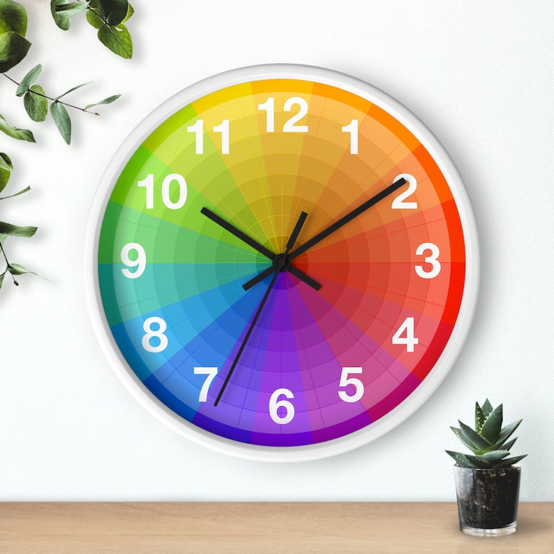 Color Wheel Wall Clock With Numbers, RGB Rainbow Modern Simple Design ...