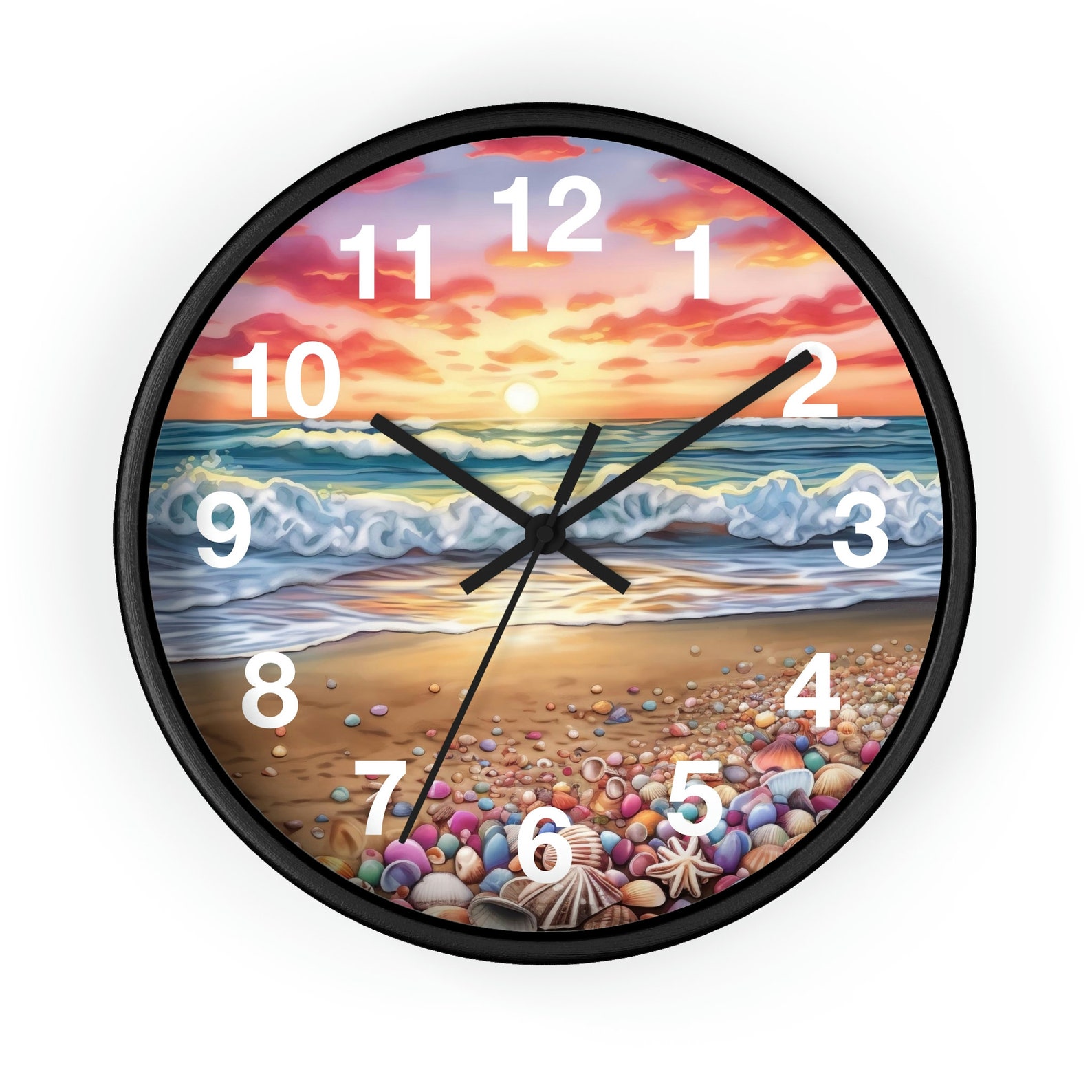 Beach Wall Clock With Numbers, Beach Waves Sea Shell Home Decor ...