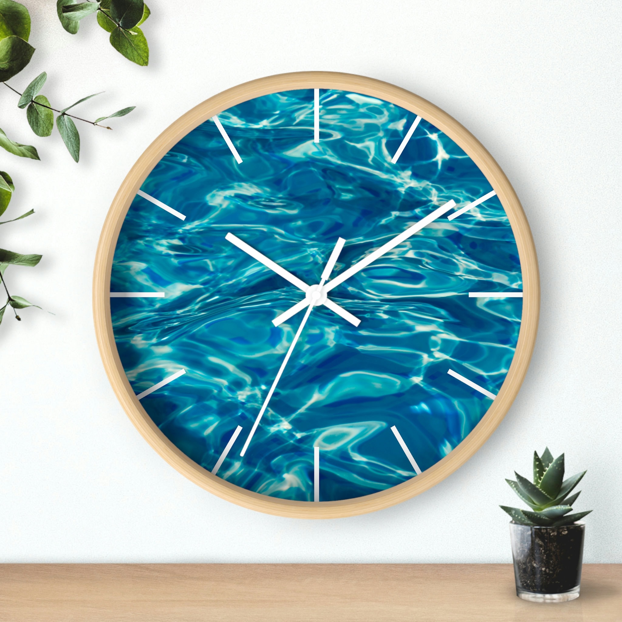 Blue Underwater Wall Clock With Lines, Modern Simple Design Clock ...