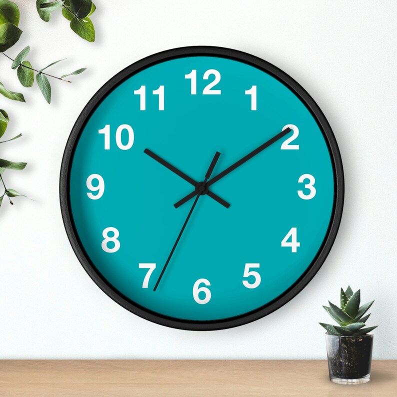 Teal Wall Clock With Numbers, Modern Simple Design Clock, Blue Teal ...