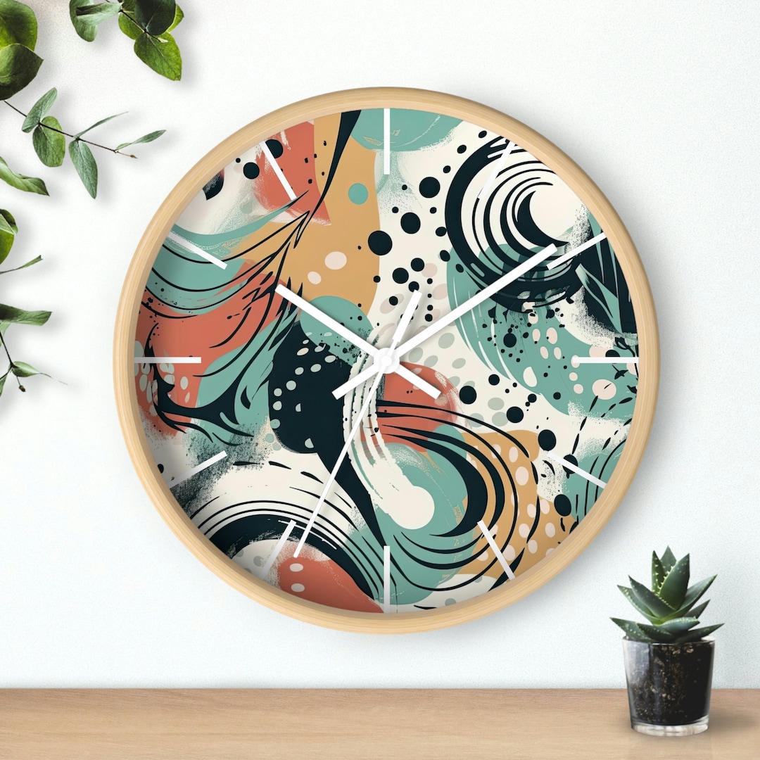 Abstract Wall Clock, Abstract Wall Art, Round Clock, Workspace Decor ...