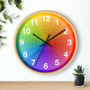Color Wheel Wall Clock With Numbers, RGB Rainbow Modern Simple Design ...