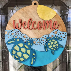 Turtle Beach Welcome Door Hanger | Coastal Home Decor - Etsy