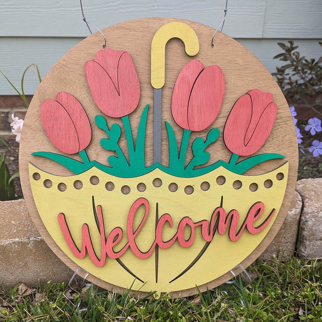 Welcome Tulip Door Hanger Spring Door Decorations - Etsy