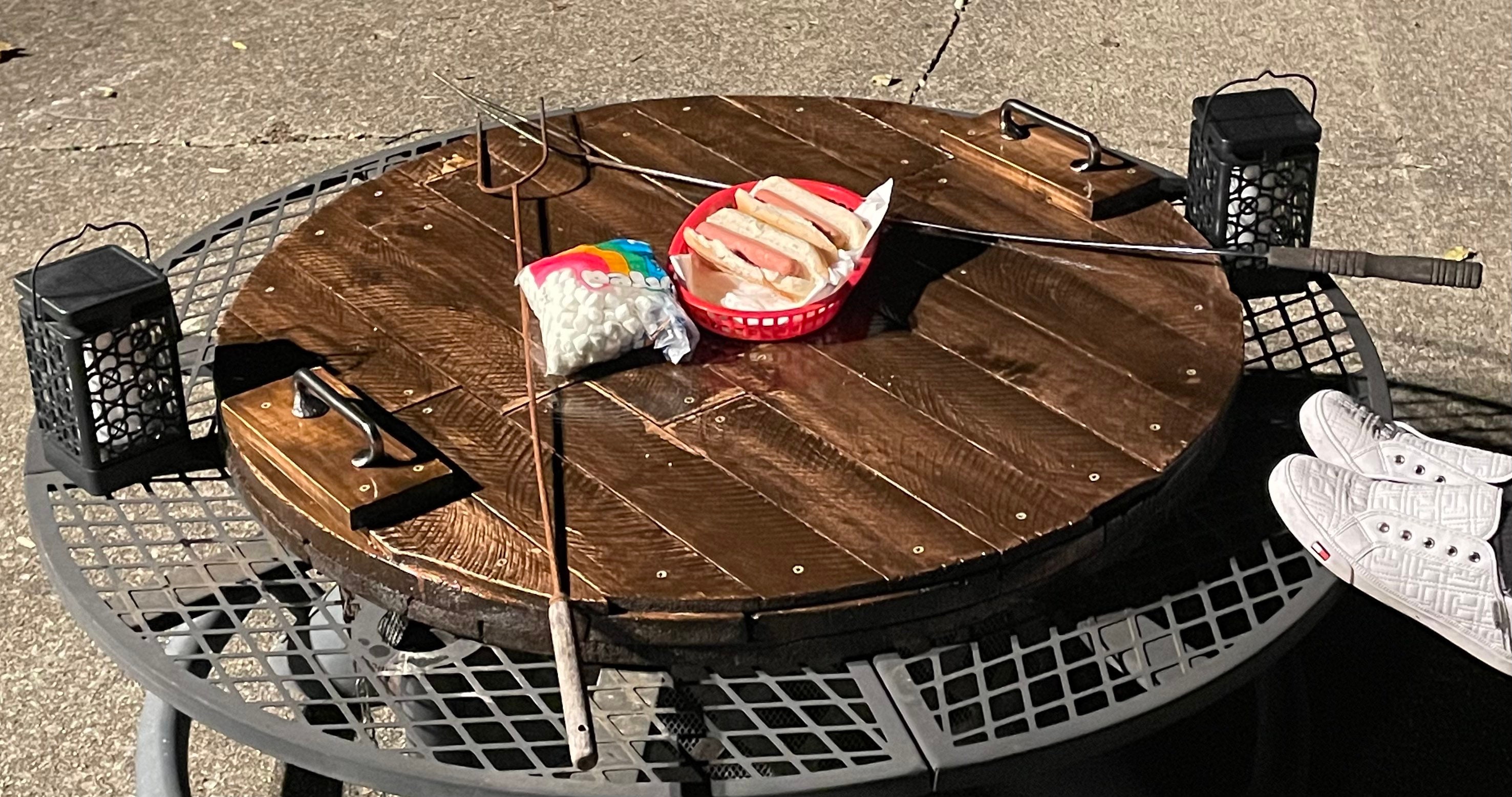 Outdoor Wood Dark Stained Fire Pit Table - Etsy