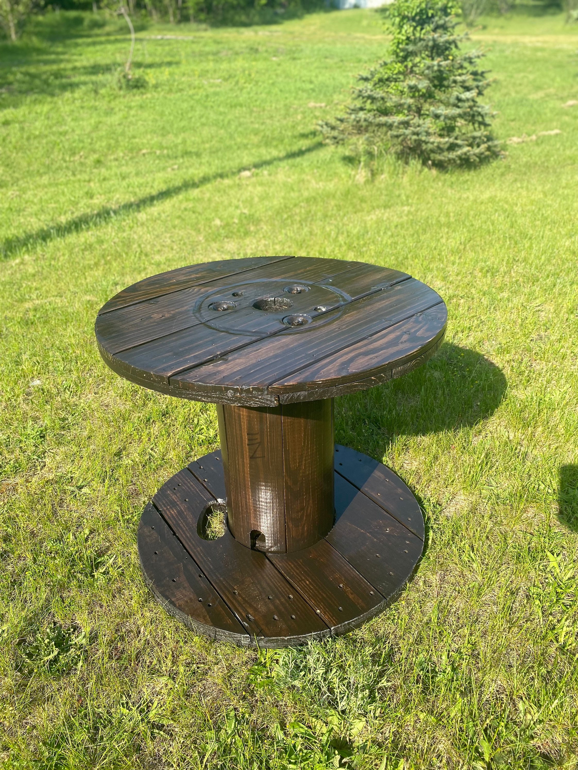 Outdoor Dark Stained Spool Table Etsy