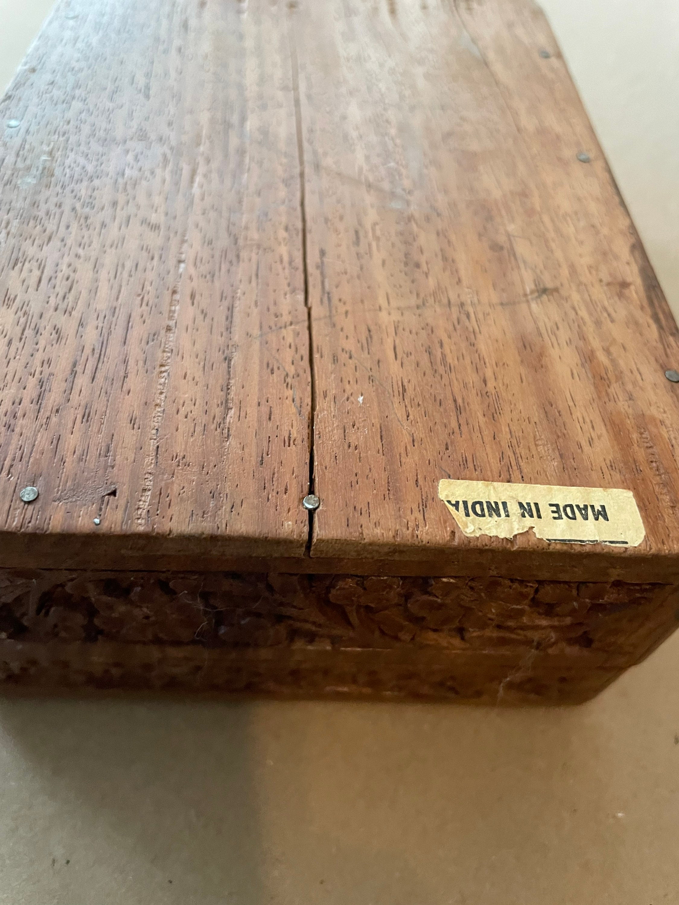 Vintage Carved Wooden Box With Hinges Made in India Keepsake Box - Etsy
