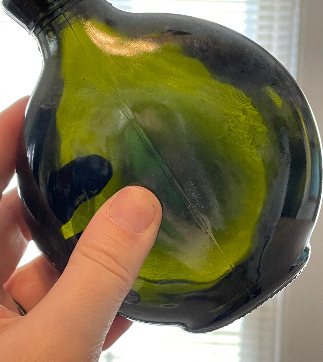 Vintage Dark Yellow Green Glass Bottle Vase - Etsy