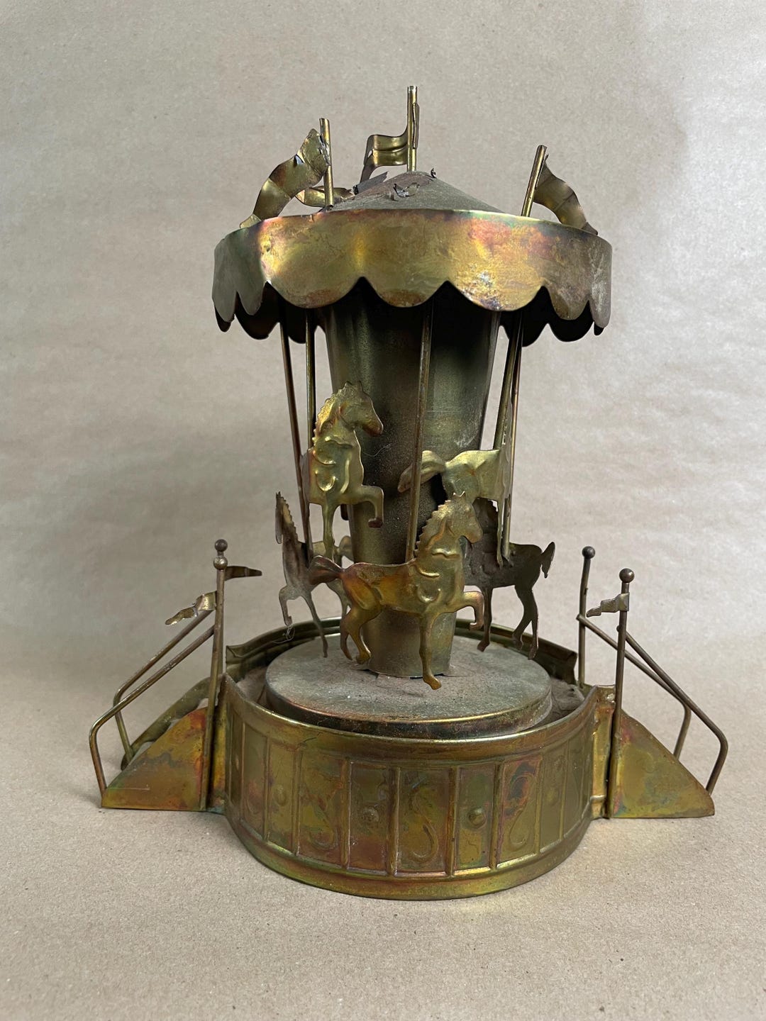 Vintage Copper Tin Carousel Music Box Plays in the Good Old Summertime ...