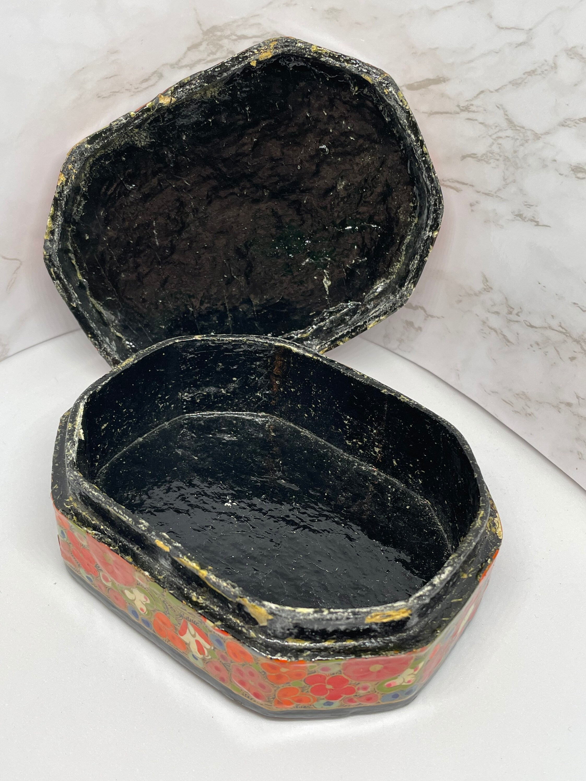 Vintage Kashmir Trinket Box Papier-mâché Made in India - Etsy