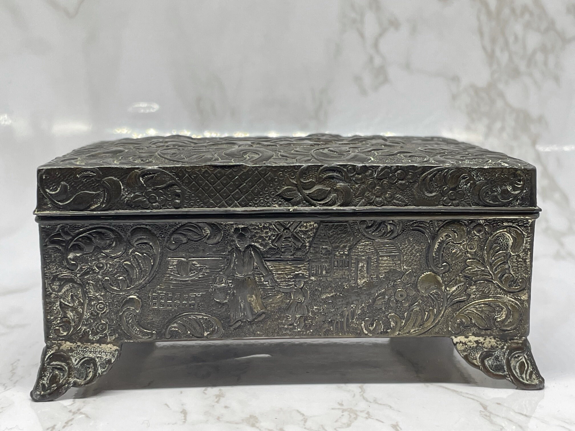 Vintage Footed Metal and Wood Japanese Trinket Box - Etsy