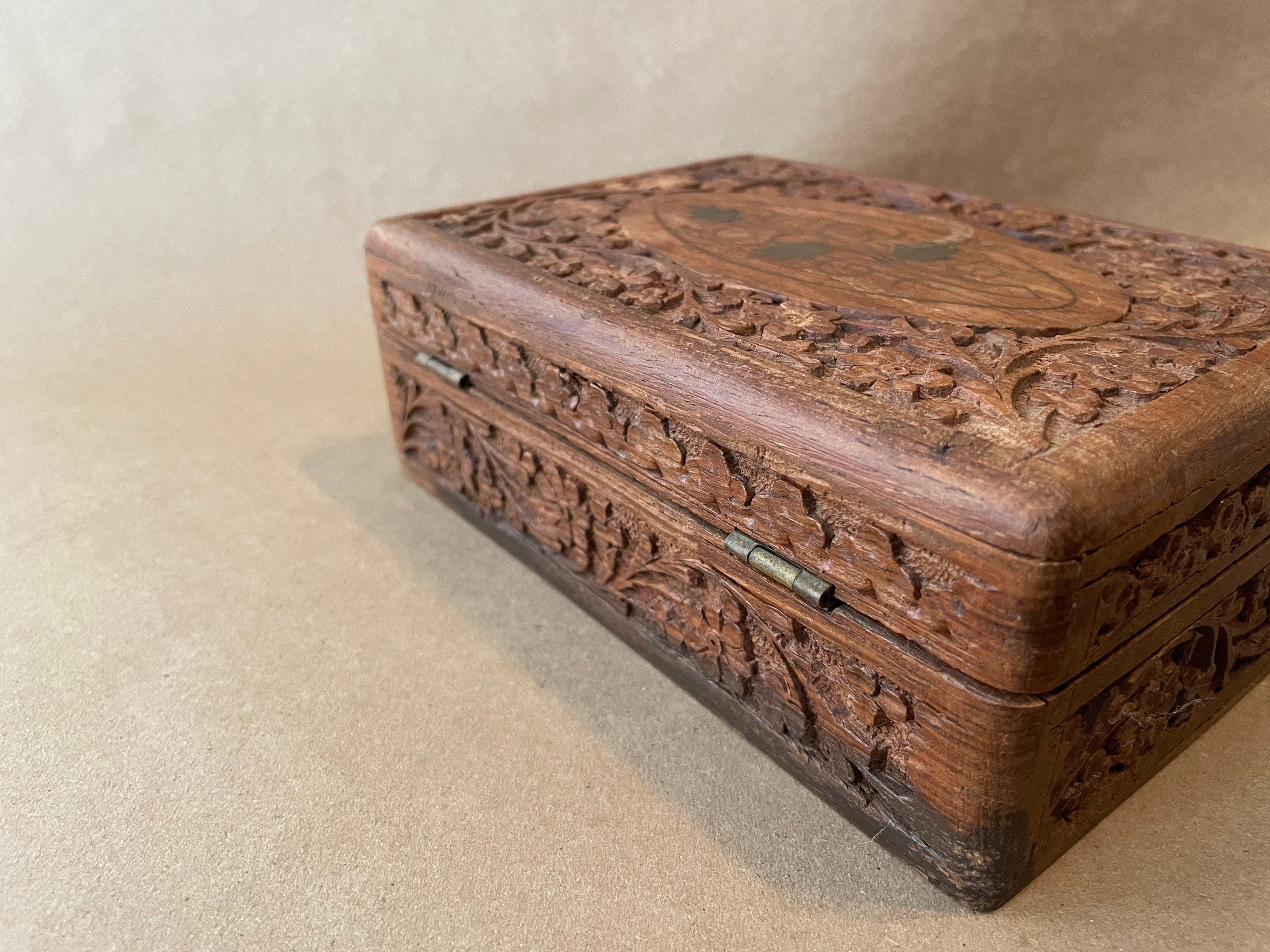 Vintage Carved Wooden Box With Hinges Made in India Keepsake Box - Etsy