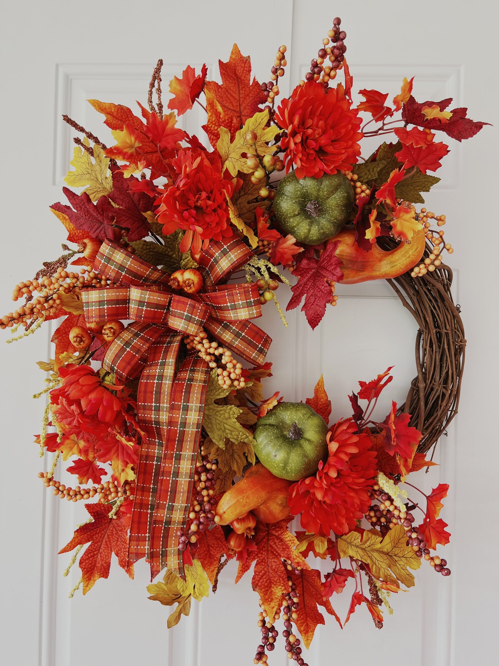 Bright Fall Door Wreath Fall Decor Pumpkin Gourd and Mum - Etsy