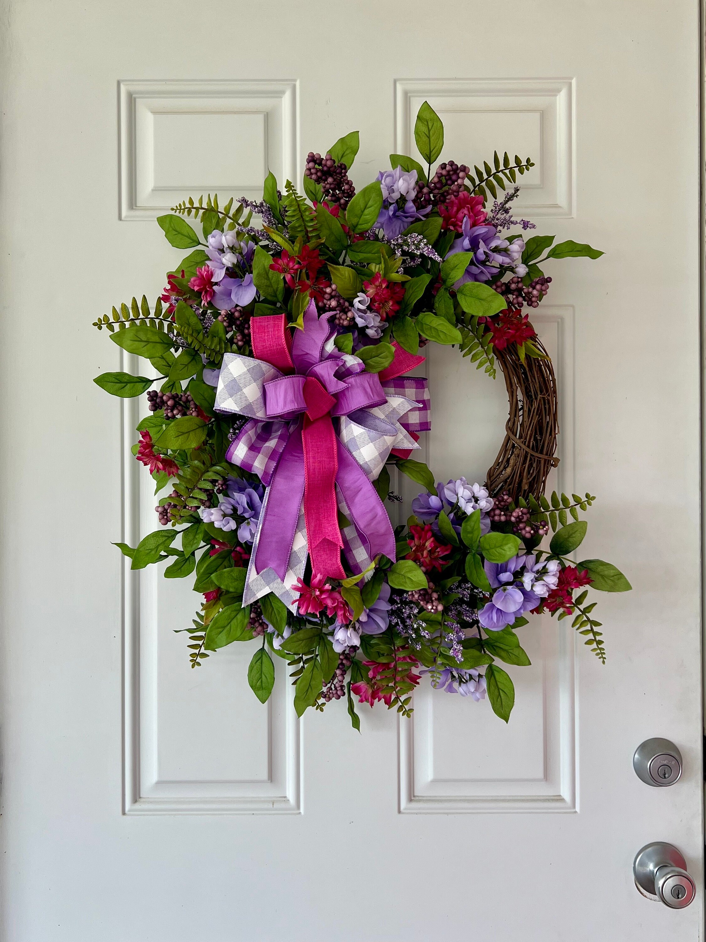 Spring and Summer Farmhouse Grapevine Front Door Wreath, Lavender and ...