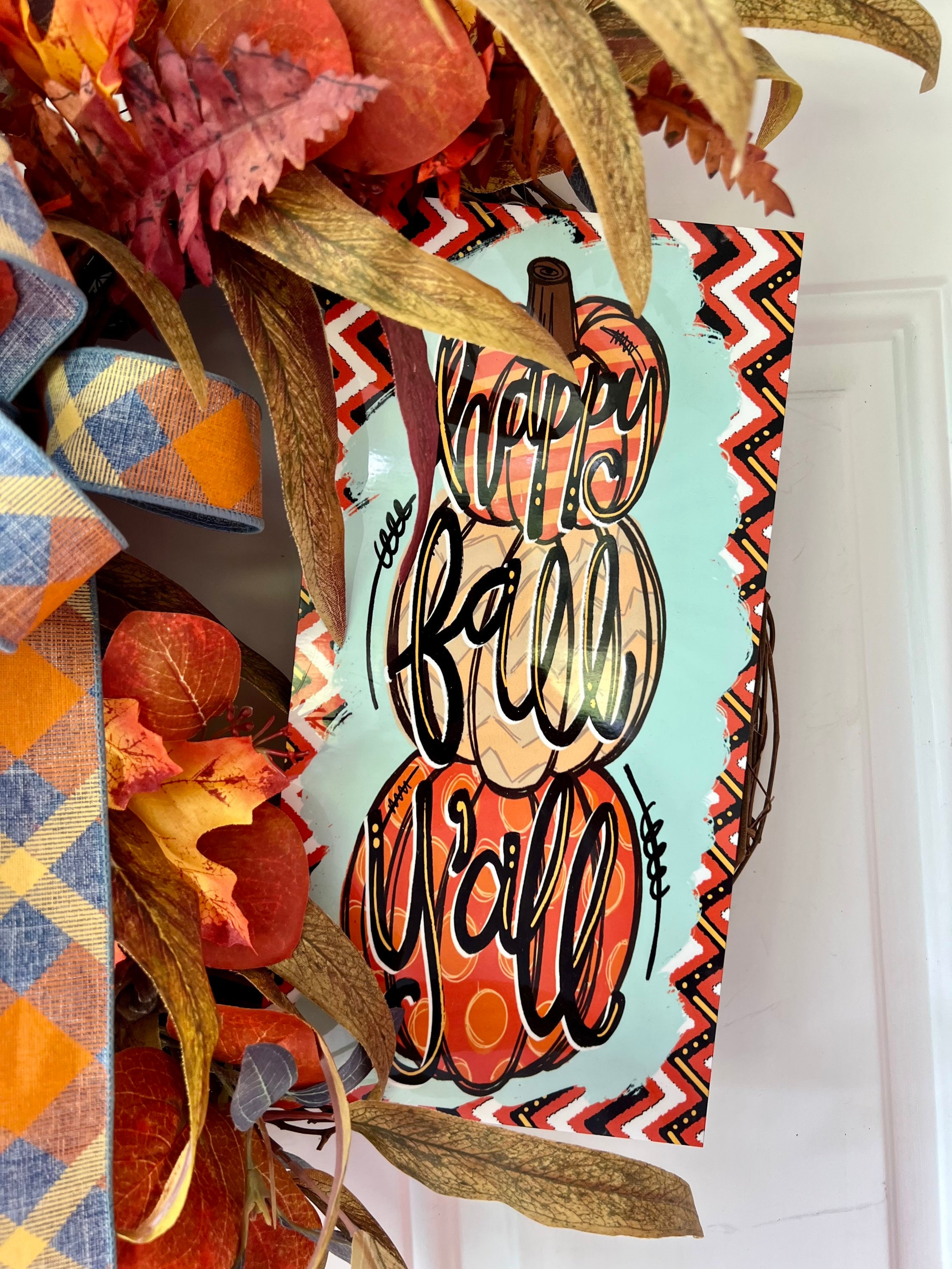 Fall Front Door Wreath, Fall Greenery Door Wreath, Happy Fall Y’all ...