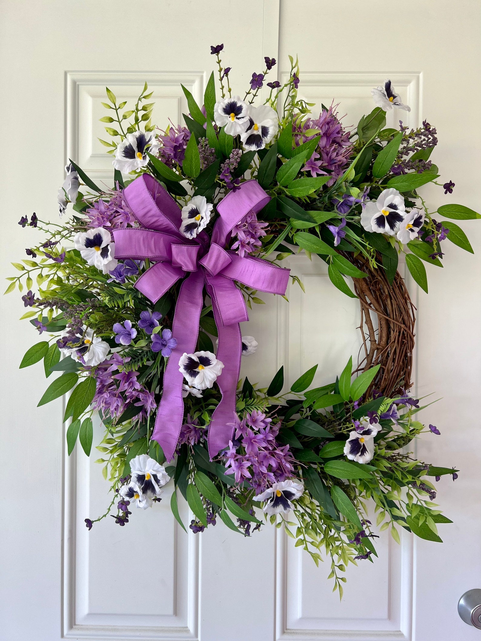 Summer Front Door Wreath Purple Lavender Viburnum and Pansy - Etsy