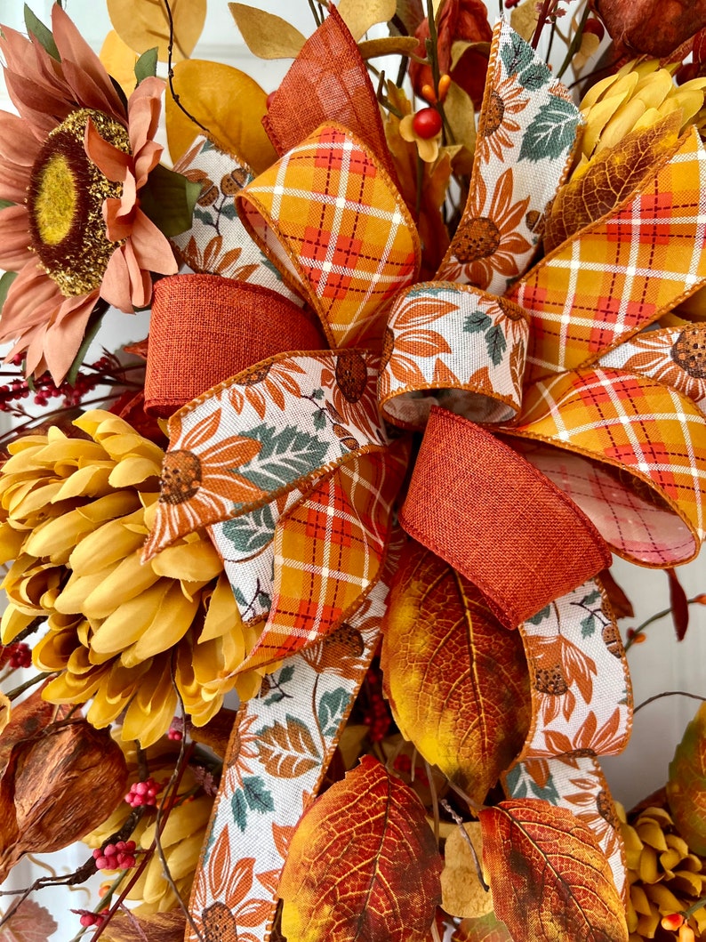 Fall Mum and Sunflower Front Door Wreath, Autumn Door Wreath, Farmhouse ...