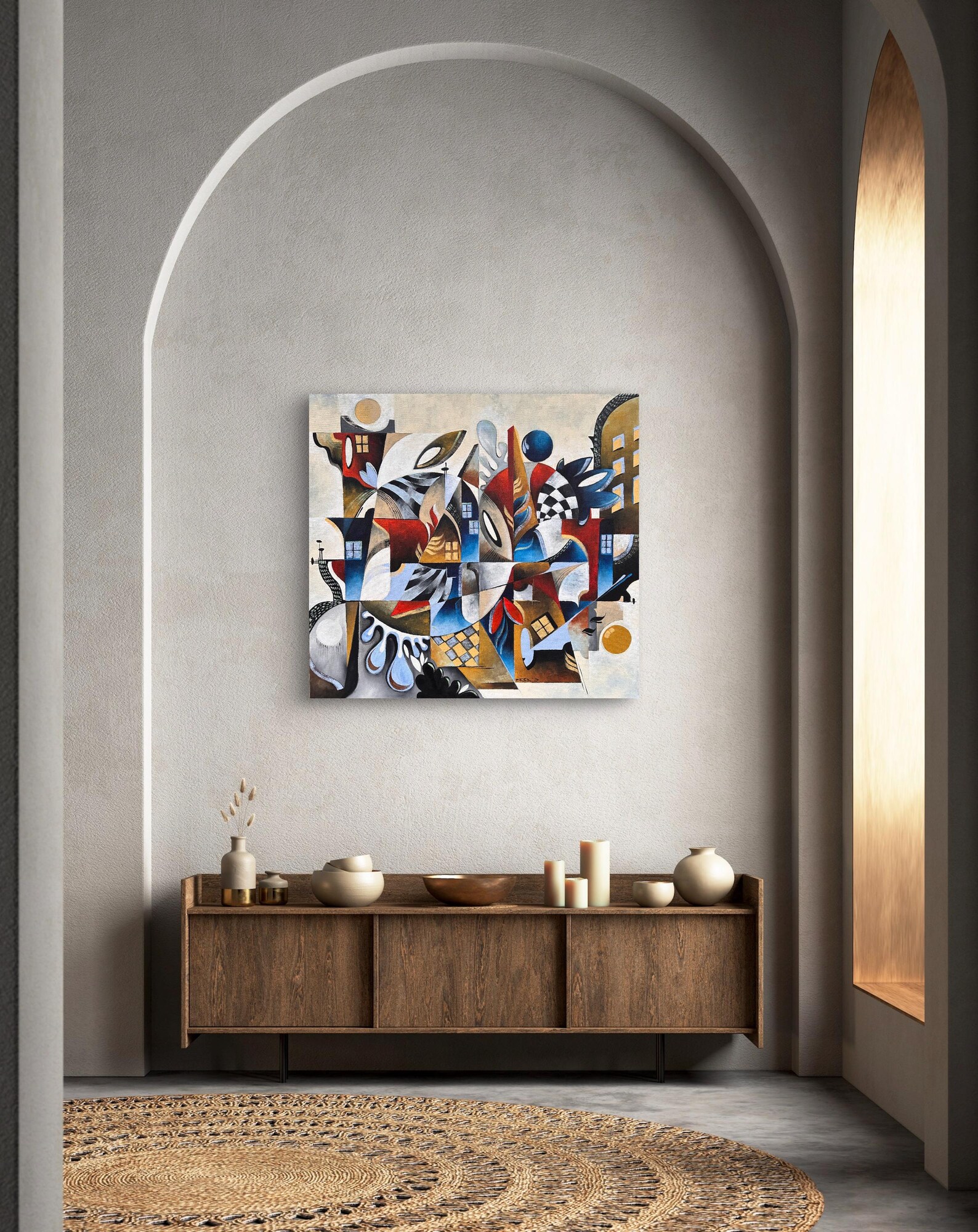 Town – Original Mixed Media Abstract Cityscape Painting on Canvas ...