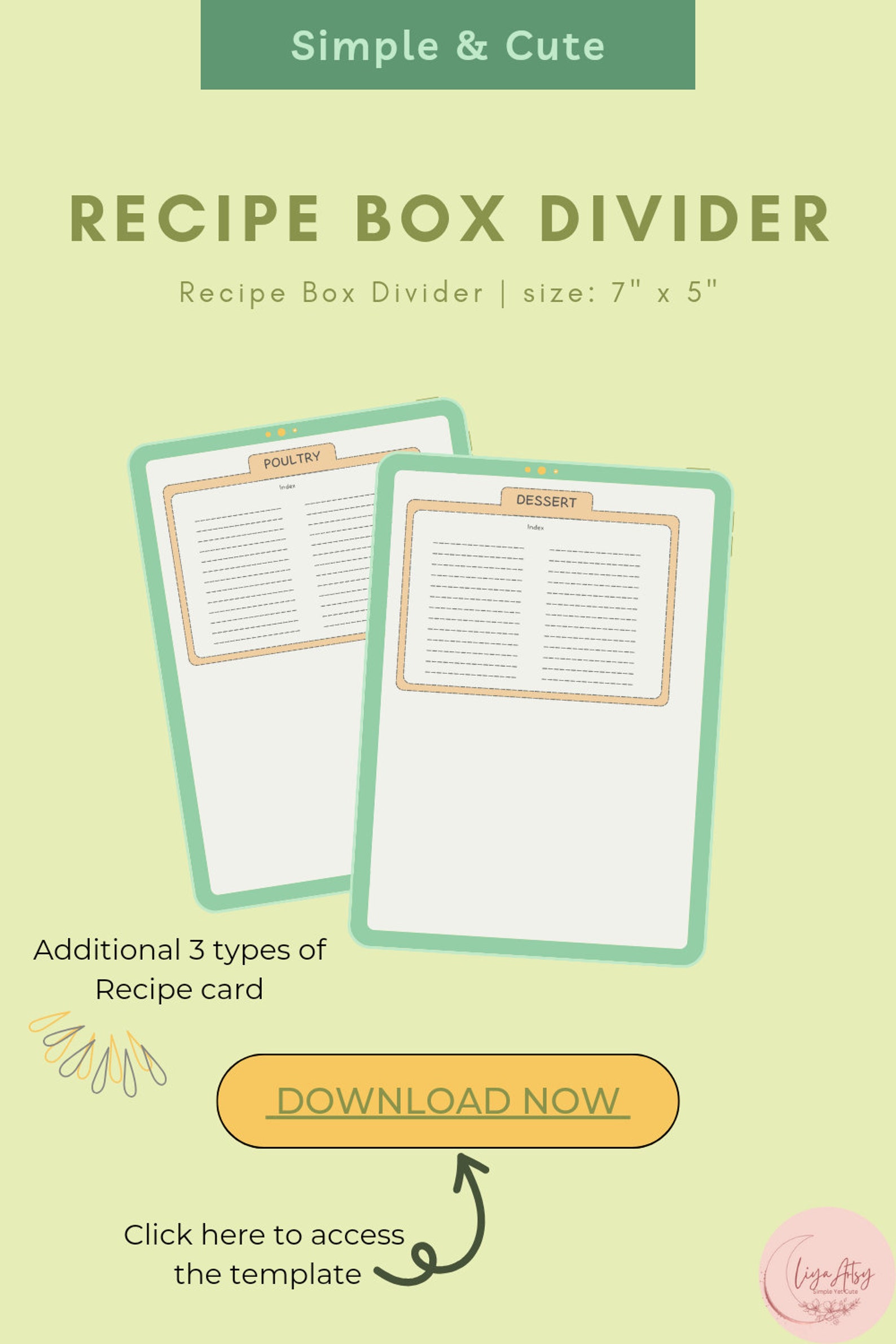 Recipe Box Divider, Recipe Card, Recipe Card Template, Printable, Canva ...