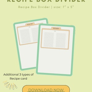 Recipe Box Divider, Recipe Card, Recipe Card Template, Printable, Canva ...