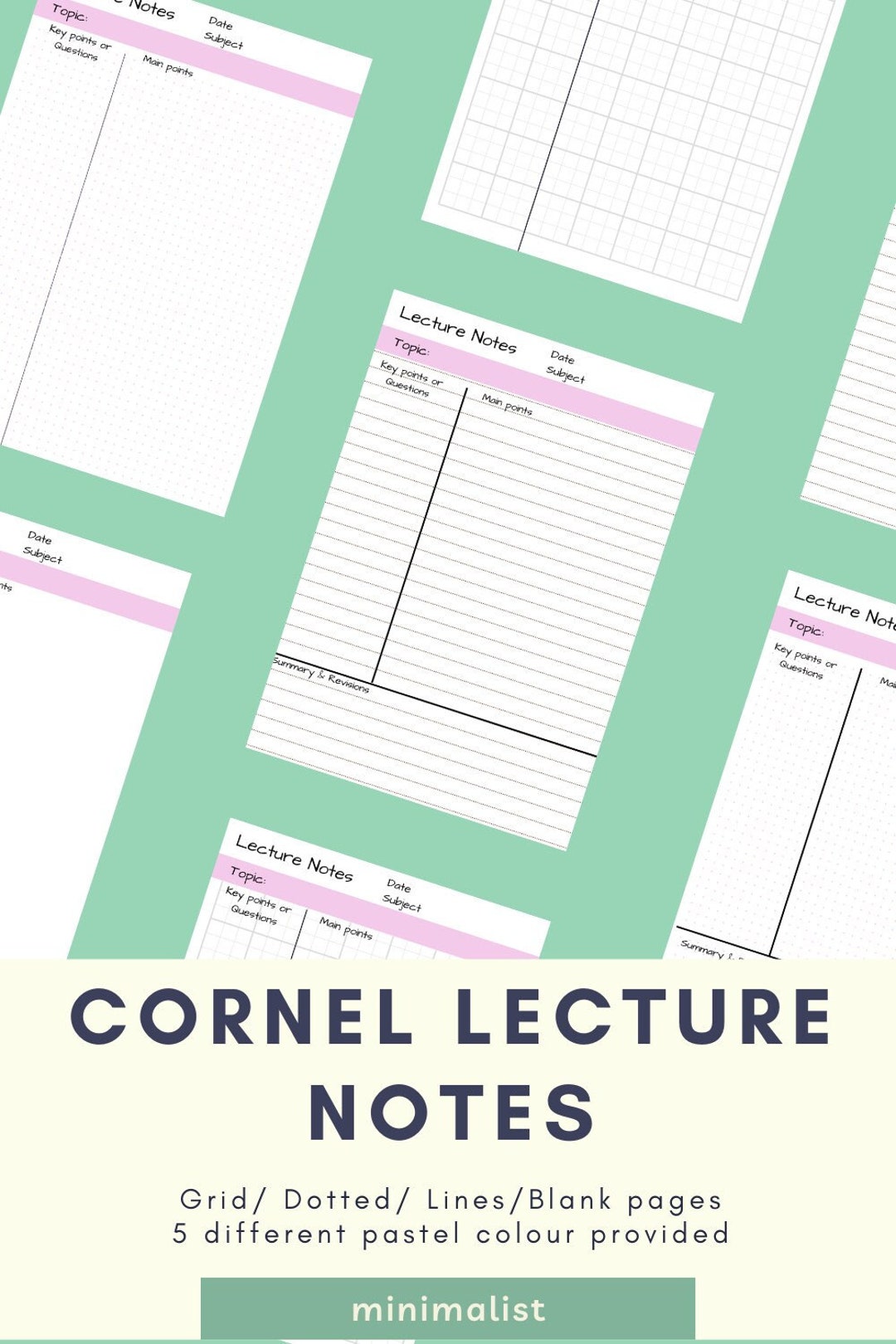 Printable/ Digital Cornell Lecture Note Templates Bundle. Soft Pastel ...